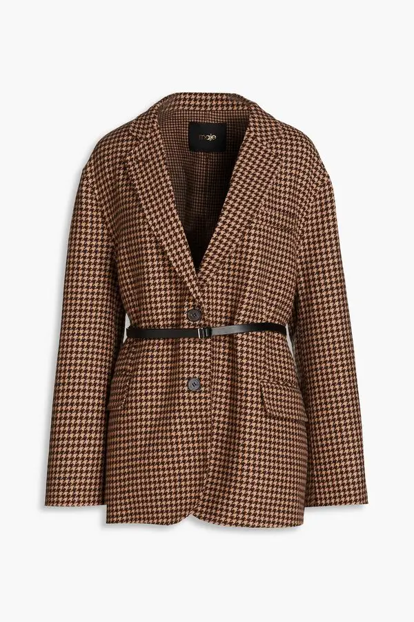 Maje Belted Houndstooth Blazer