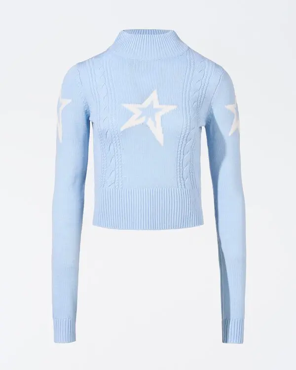 Perfect Moment Cable Merino Wool Sweater - Bluebird-blue