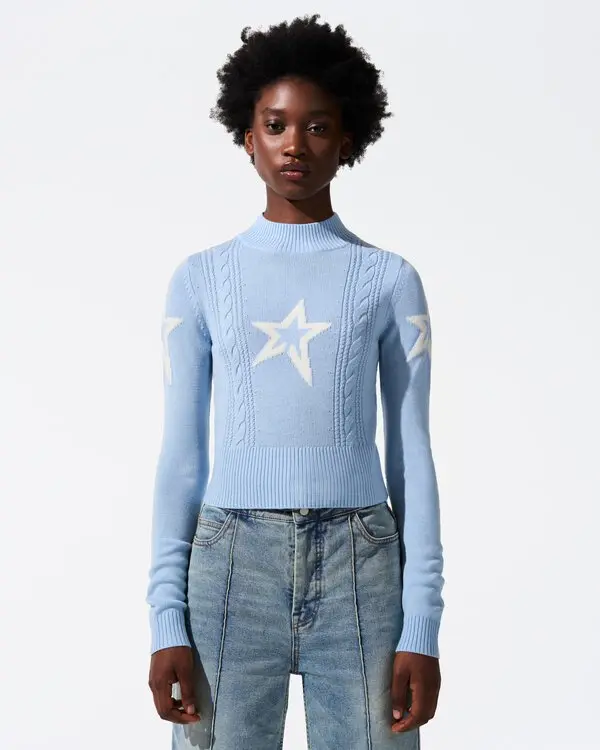 Perfect Moment Cable Merino Wool Sweater - Bluebird-blue