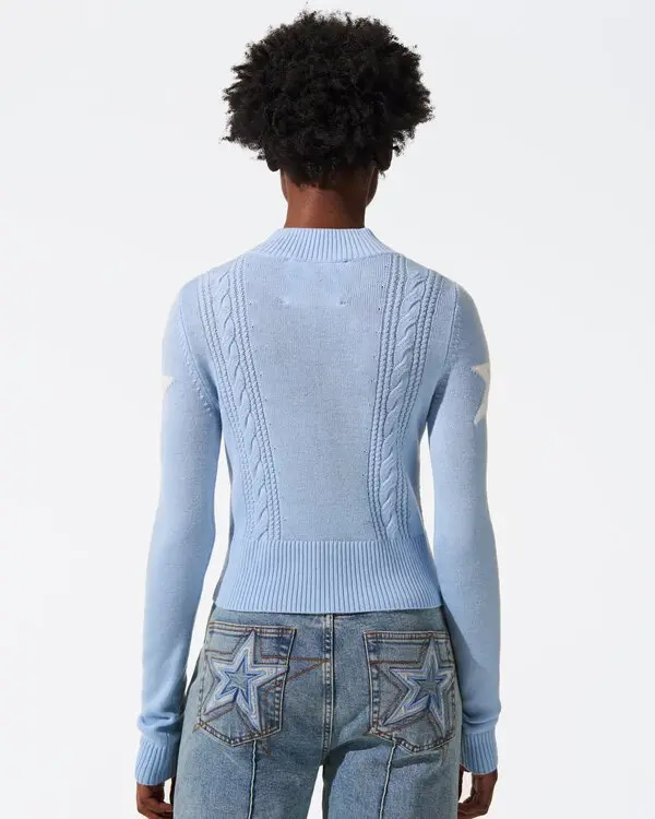 Perfect Moment Cable Merino Wool Sweater - Bluebird-blue