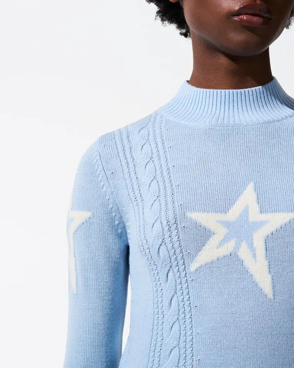 Perfect Moment Cable Merino Wool Sweater - Bluebird-blue