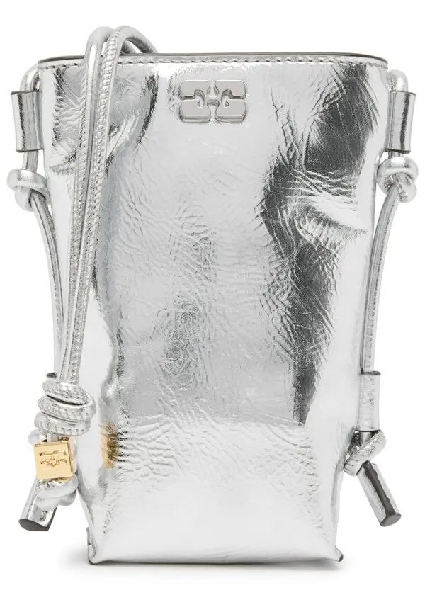 GANNI Metallic Leather Cross-body Bag - Silver