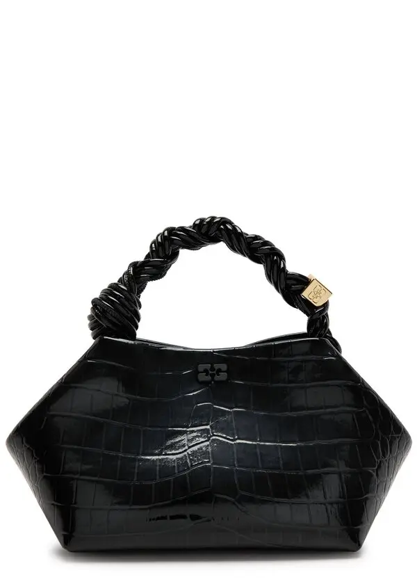 GANNI Small Crocodile-effect Leather Top Handle Bag