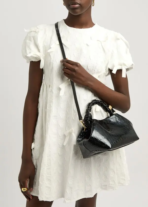 GANNI Small Crocodile-effect Leather Top Handle Bag