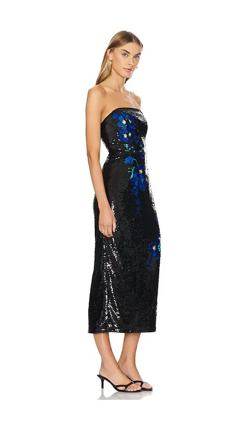 MILLY Kait Vines Of Floral Sequins Dress - Black & Blue