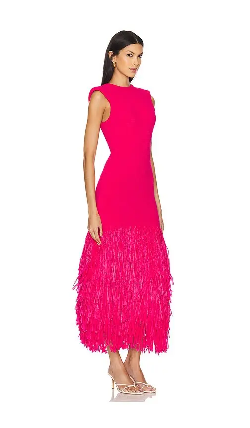 Aje Rushes Raffia Knit Midi Dress In Fuchsia