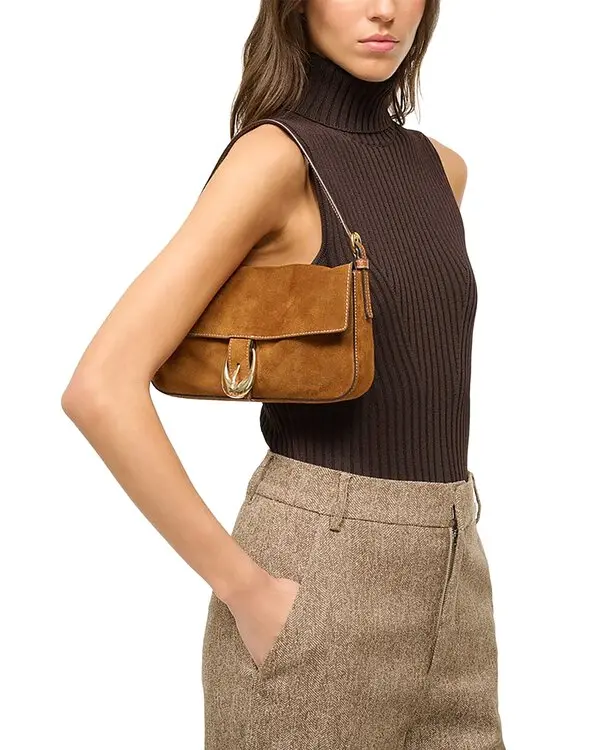 Staud Harlow Suede Shoulder Bag - Tan Suede