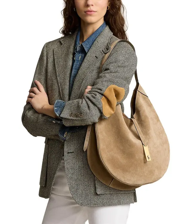 Polo Ralph Lauren Polo Id Large Suede Shoulder Bag - Clay