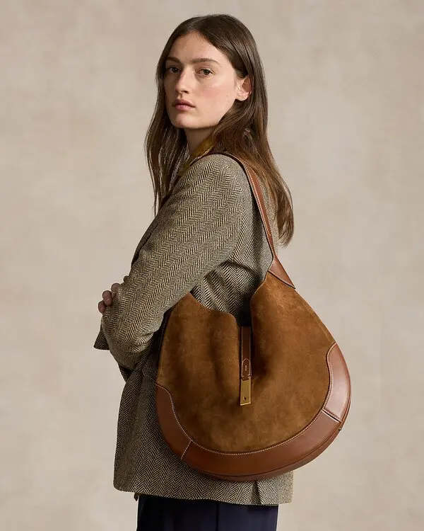 Polo Ralph Lauren Polo Id Large Suede Shoulder Bag - Cinnamon/cuoio