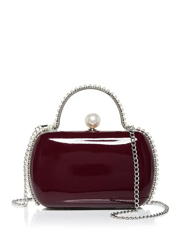 Aqua Imitation Pearl Trim Minaudiere Box Clutch - Bordeaux