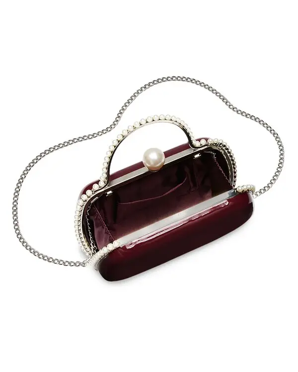 Aqua Imitation Pearl Trim Minaudiere Box Clutch