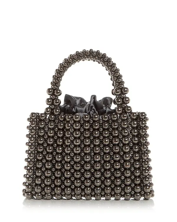 Aqua Beaded Top Handle Bag - Gunmetal