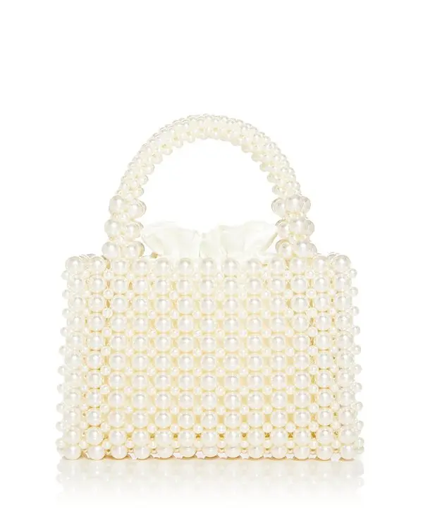 Aqua Beaded Top Handle Bag - Ivory