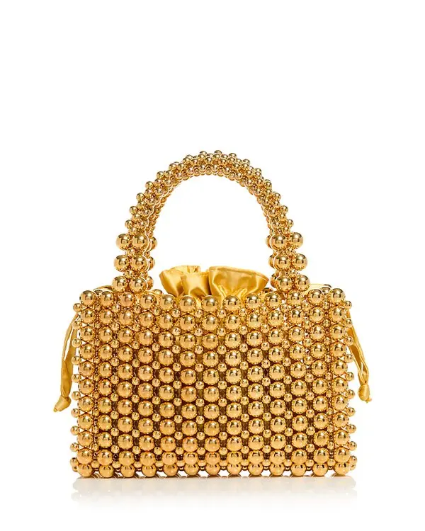 Aqua Beaded Top Handle Bag - Light Gold