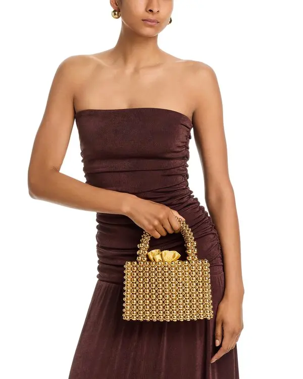 Aqua Beaded Top Handle Bag - Light Gold