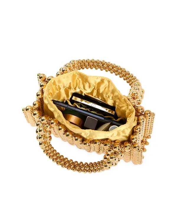 Aqua Beaded Top Handle Bag - Light Gold