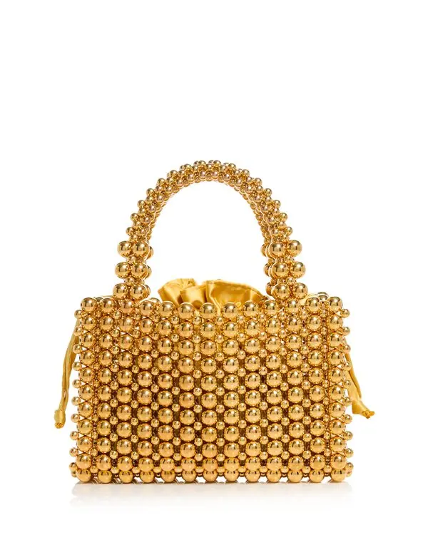 Aqua Beaded Top Handle Bag - Light Gold