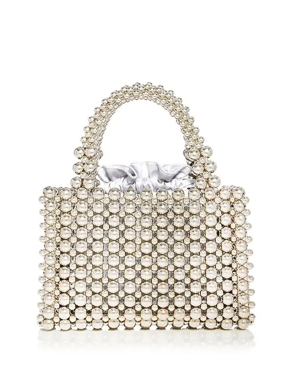 Aqua Beaded Top Handle Bag - Silver