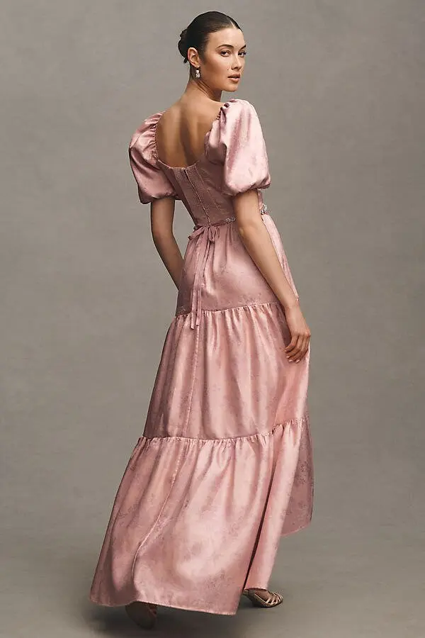 V. Chapman Emma V-Neck A-Line Brocade Maxi Dress In Pink - 30% Off |  Editorialist
