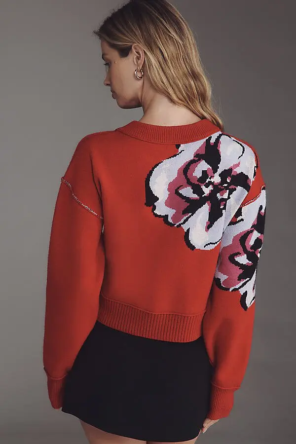 Maeve Sutton Cardigan Sweater - Red Floral