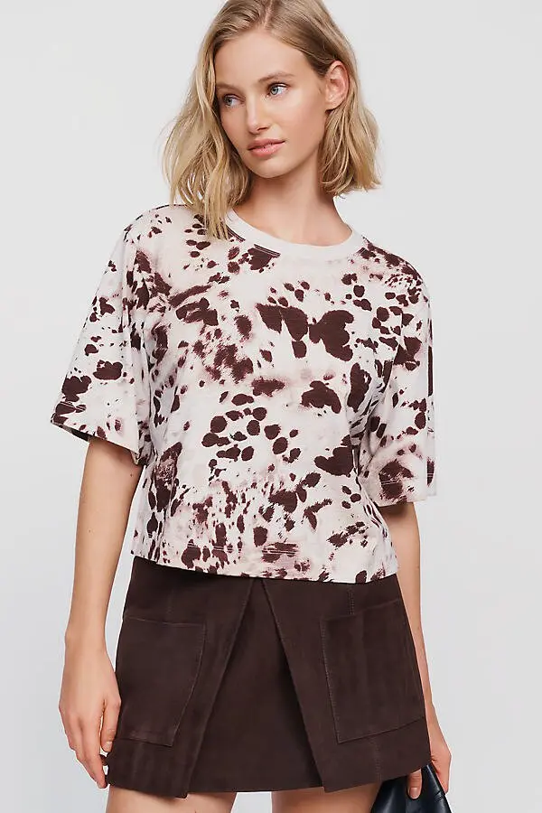 Maeve Corey Cotton Boxy Cropped T-shirt - Brown Pattern