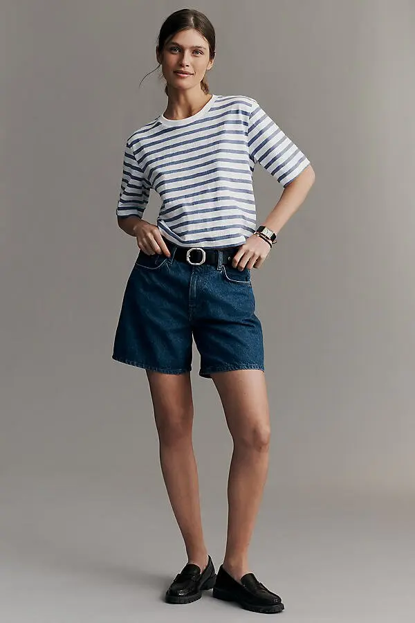Maeve The Corey Short-sleeve Boxy Tee - Ivory Blue Stripe