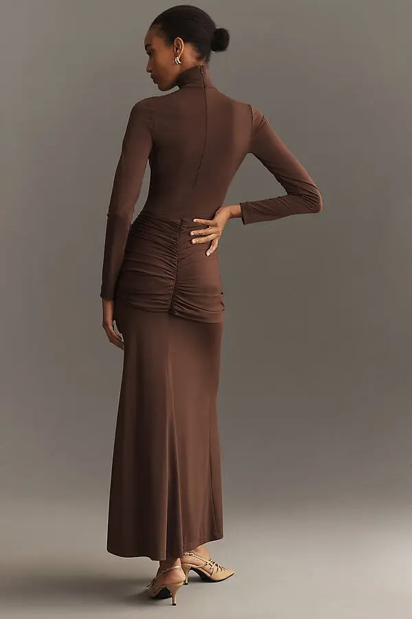 black frill dress long sleeve Ruffle Accented Long Sleeve Midi Dress Hunter Green / S