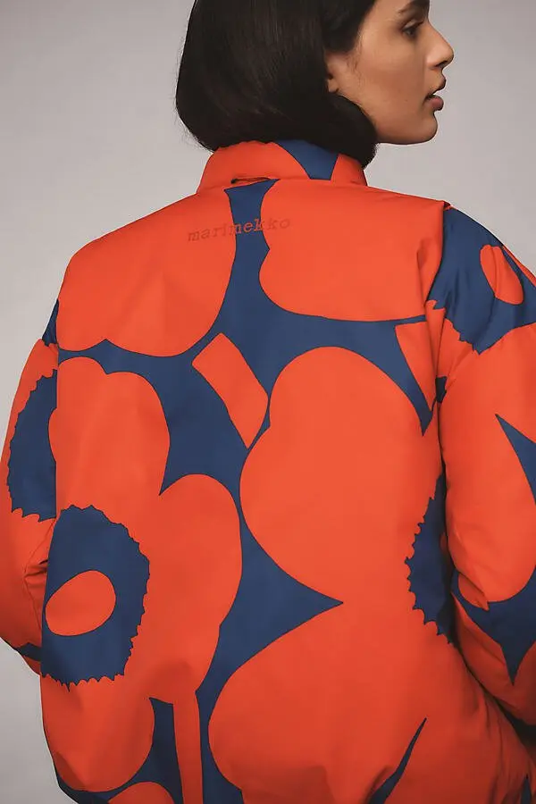 Marimekko Holkki Unikko Lightweight Padded Jacket In Red - 40% Off