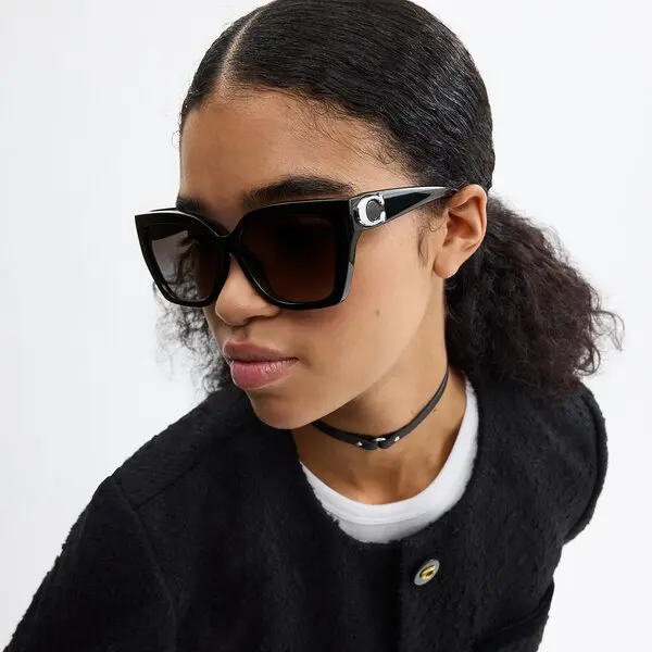 COACH Full Fit Maxi Sculpted C Square Cat Eye Sunglasses - Black