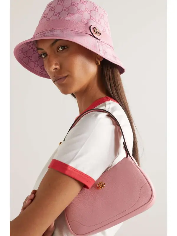 Gucci Leather-Trimmed Cotton-Blend Canvas-Jacquard Bucket  display picture 3
