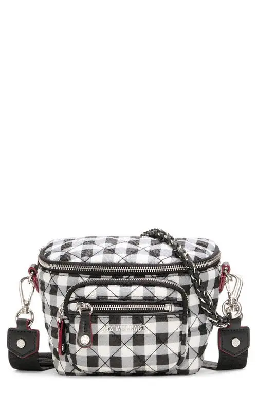 Mz Wallace Micro Crosby Diamond Quilted Nylon Sling Bag - Black/white Gingham