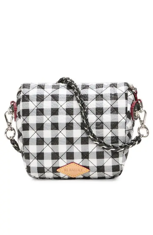 Mz Wallace Micro Crosby Diamond Quilted Nylon Sling Bag - Black/white Gingham