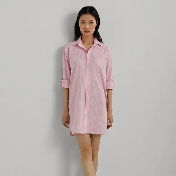 Ralph Lauren Striped Cotton Poplin Sleep Shirt - Pink Stripe