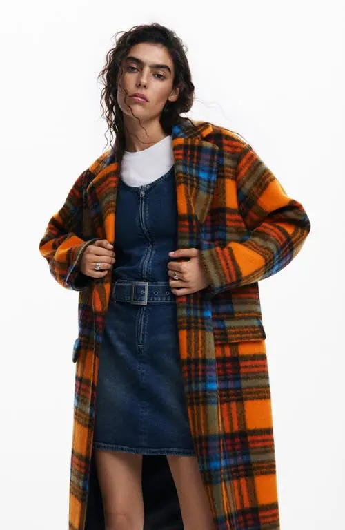 Desigual Napoles Plaid Overcoat