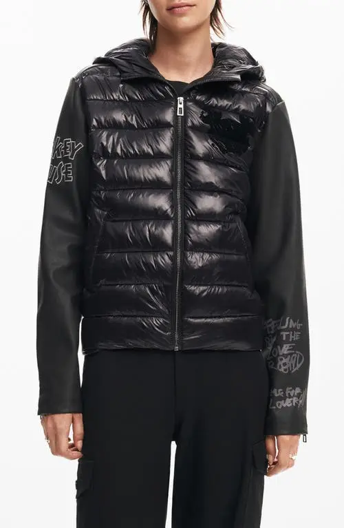 Desigual Mickey Mouse Mixed Media Puffer Coat