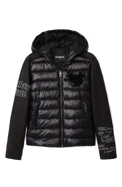 Desigual Mickey Mouse Mixed Media Puffer Coat