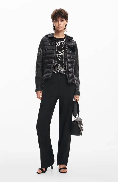 Desigual Mickey Mouse Mixed Media Puffer Coat