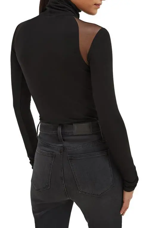 MARCELLA Maria Mesh Panel Jersey Turtleneck Top - Black