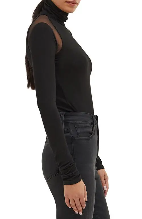 MARCELLA Maria Mesh Panel Jersey Turtleneck Top - Black