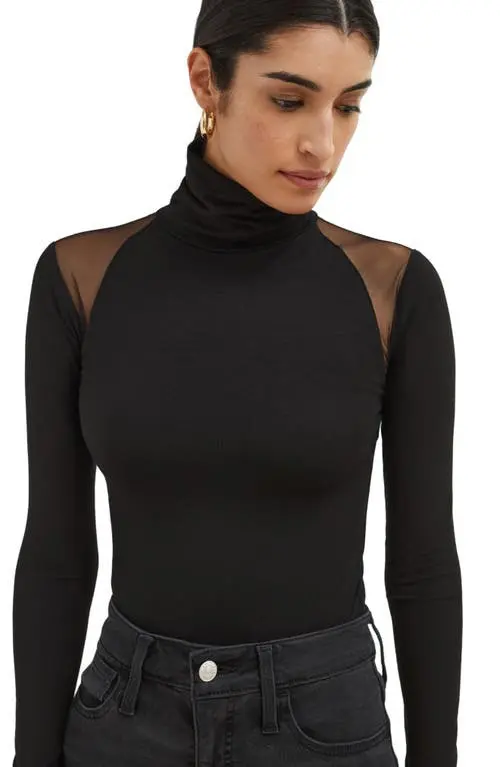 MARCELLA Maria Mesh Panel Jersey Turtleneck Top - Black