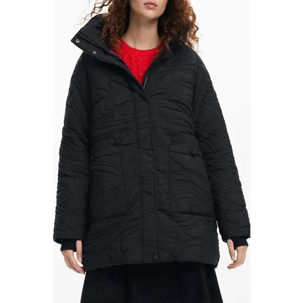 Desigual Aarhus Quilted Coat - Black