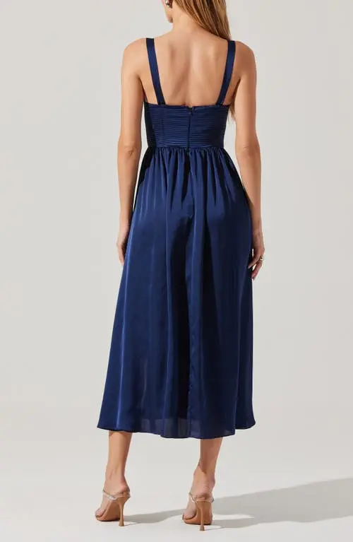 Astr The Label Pleated Bustier Midi Dress - Navy