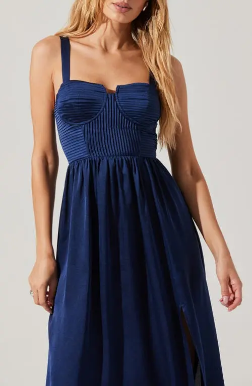 Astr The Label Pleated Bustier Midi Dress - Navy