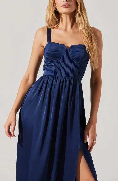 Astr The Label Pleated Bustier Midi Dress - Navy