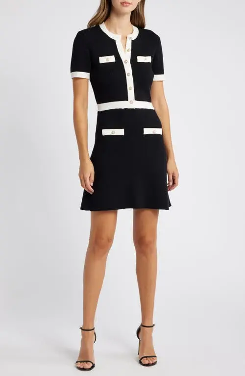 QUINCY MAE Contrast Button Ribbed Minidress