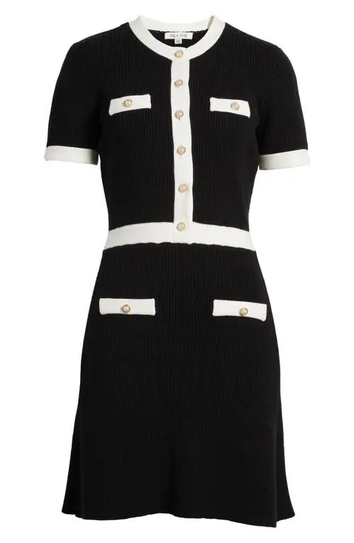 QUINCY MAE Contrast Button Ribbed Minidress