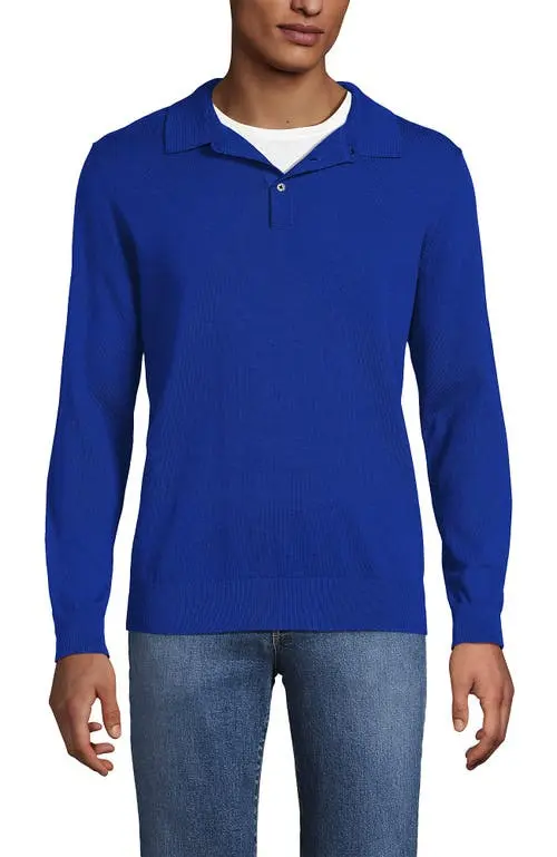 LANDS' END Long Sleeve Cotton Sweater Polo - Vibrant Lapis