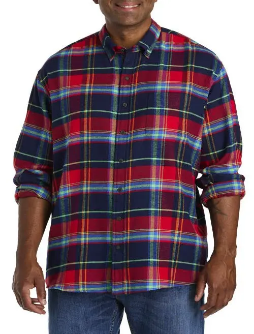 HARBOR BAY BY DXL Big & Tall Multi-plaid Flannel Sport Shirt - Bright Multi