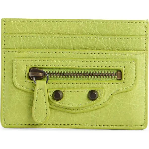 Balenciaga Le City Crackled Leather Card Case - Pistache