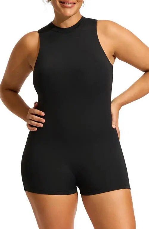 Seafolly Boylegs Zip-up One-piece Swimsuit